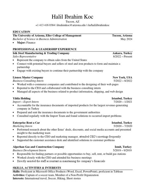 Halil Ibrahim Koc Resume Pdf Sales Business