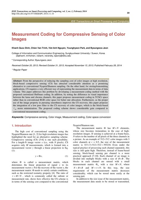 Pdf Measurement Coding For Compressive Sensing Of Color Images