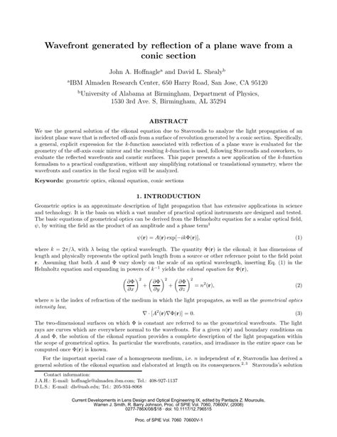 Pdf Wavefront Generated By Reflection Of A Plane Wave From A Conic Section