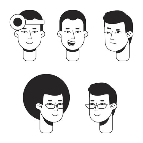 Premium Vector Happy Shorthaired Men Flat Line Monochromatic Vector Character Heads Set