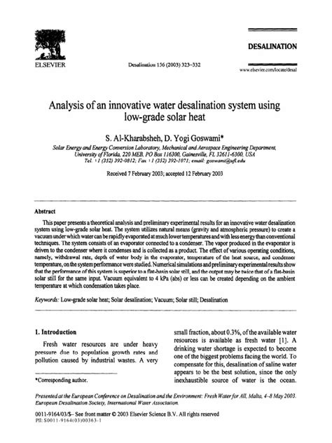 Analysis Of An Innovative Water Desalination System Using Pdf