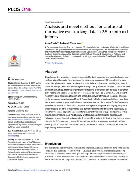 Pdf Analysis And Novel Methods For Capture Of Normative Eye Tracking Data In 25 Month Old Infants