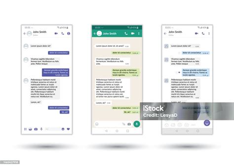 메신저 Ui 템플릿 소셜 커뮤니케이션 앱 모형 채팅 응용 프로그램 개념 벡터 일러스트 레이 션 장치 화면에 대한 스톡 벡터 아트