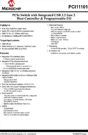 PCI11101 MXX Datasheet Microchip Technology PCI11101 PCIe Switch W USB 3 2 Host