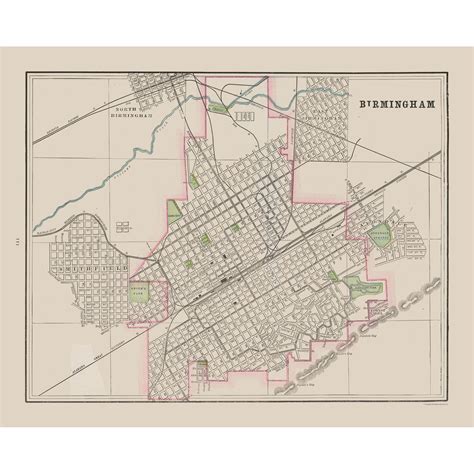 Historic City Map Birmingham Alabama Cram 1892 2862 X 23 Vint
