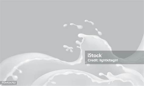 우유 튀는 효과 액체 붓는 음료 광고를 위한 수평 웨이브 디자인 벡터 3d 현실적인 그림입니다 우유에 대한 스톡 벡터 아트 및