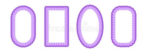 Purple Frill Pattern Frame Set Cute Scalloped Ellipse And Rectangle Border Collection Stock