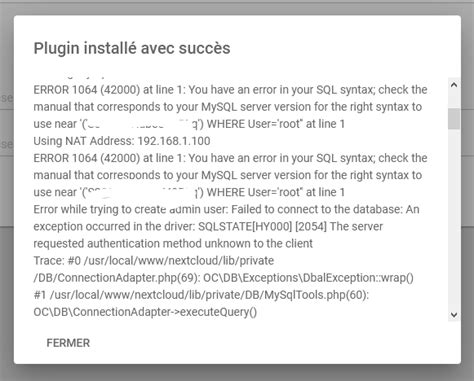 I Get Sql Error While I Try To Install Nextcloud Plugin Any Ideas