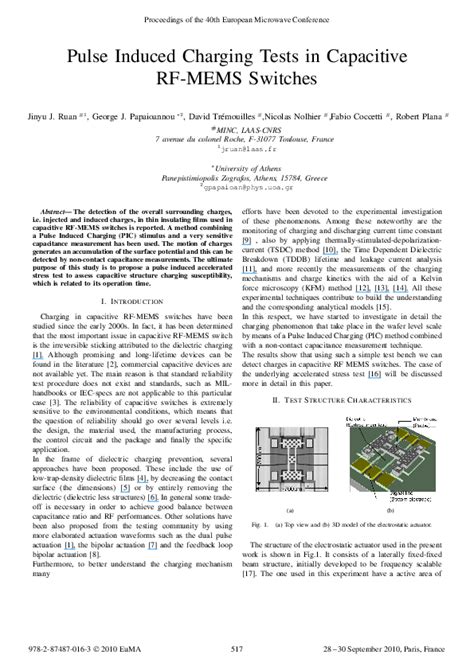 Pdf Pulse Induced Charging Tests In Capacitive Rf Mems Switches