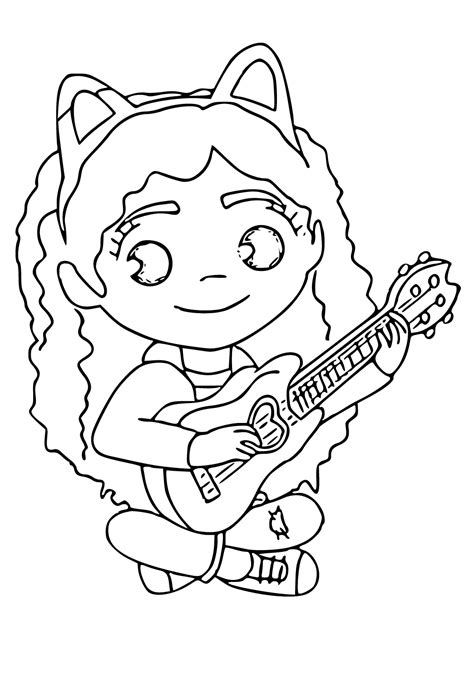 Gratis Printbare Gabbys Dukkehus Guitar Tegning Til Farvelægning Til Voksne Og Børn