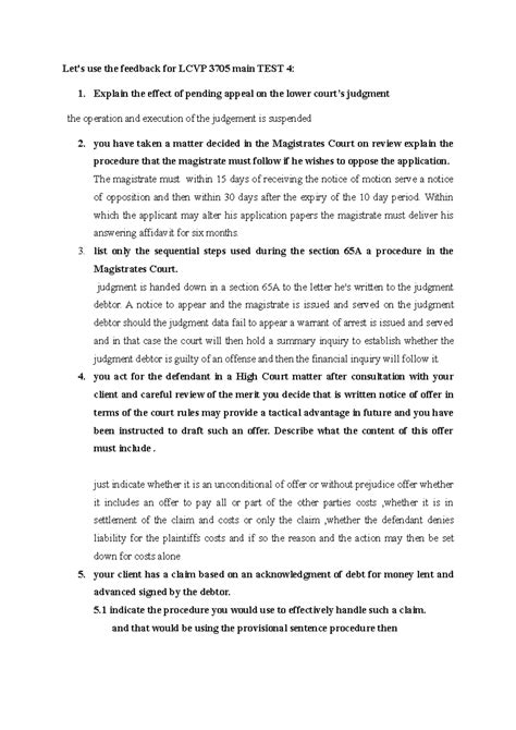 Main Test Memo LCVP 2022 Let S Use The Feedback For LCVP 3705 Main TEST 4 1 Explain The