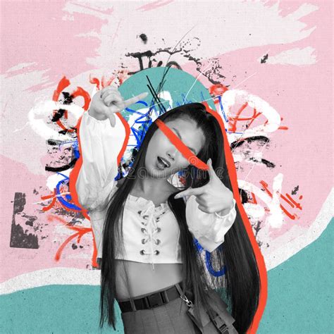 Surrealismo Retrato De Chicas J Venes Con Gr Ficos Abstractos Collage De Arte Contempor Neo