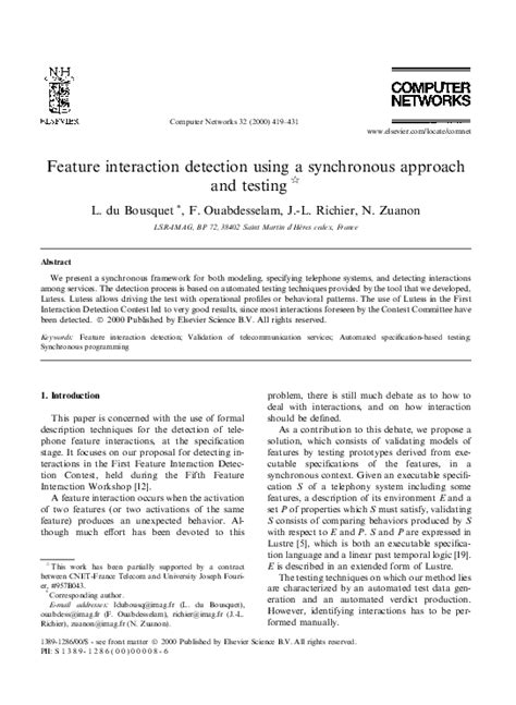 Pdf Feature Interaction Detection Using A Synchronous Approach And Testing