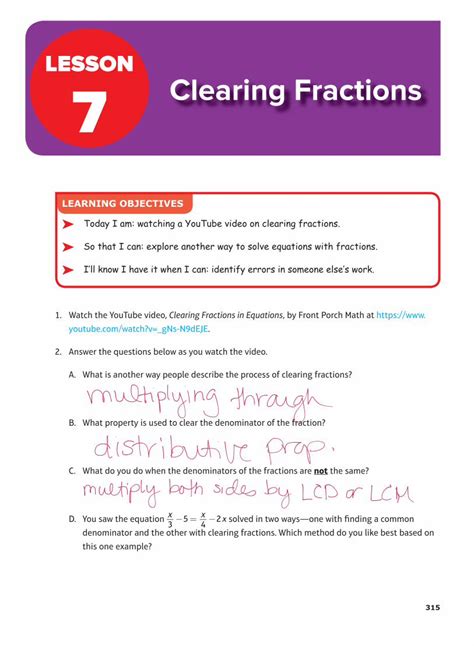 Pdf Clearing Fractions Edl318 Module 2 Solving Equations And Systems Of Equations Lesson