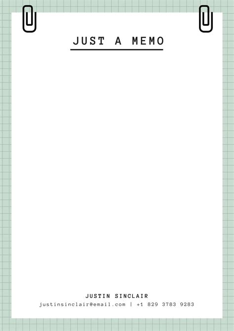 Pale Green Grid Minimalist Paperclip General Memo