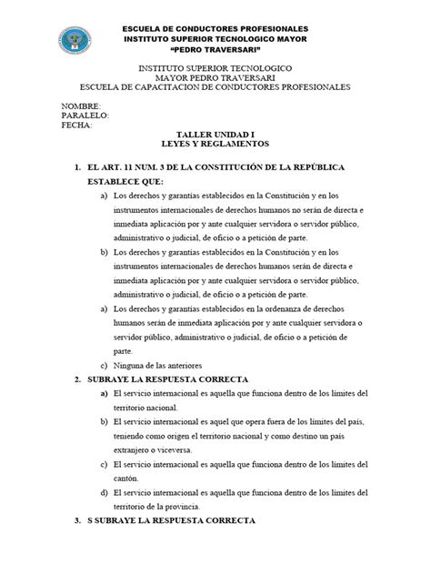 Taller I Leyes Y Reglamentos Pdf Licencia De Conducir Gobierno