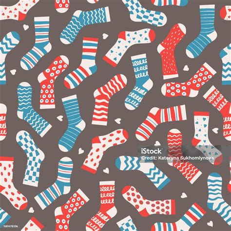 빨간색과 파란색 양말 섬유 스크랩북 포장 포장이 일치하지 않는 매끄러운 벡터 패턴 귀여운에 대한 스톡 벡터 아트 및 기타 이미지