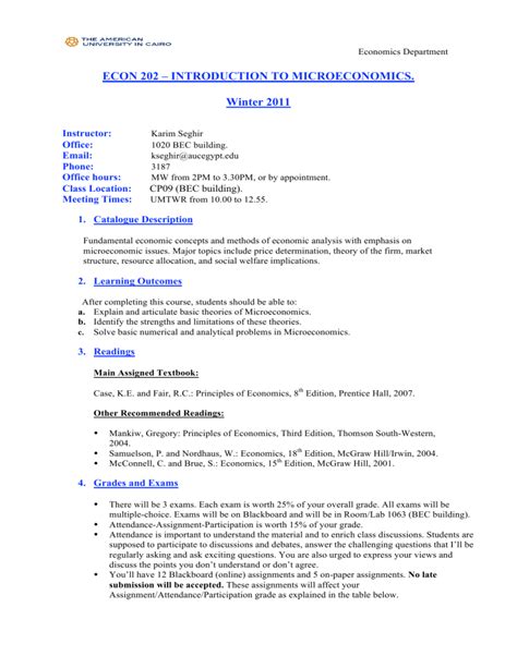 ECON 202 Microeconomics Syllabus AUC Winter 2011