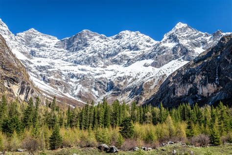 The Beautiful Mount Siguniang And Forests In Aba Prefecture Of Sichuan Province China Stock