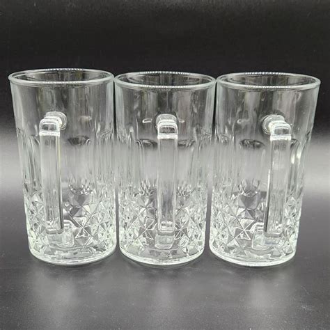 Kig Indonesia Glass Beer Mug Drinkware Diamond Pattern Set Of 3