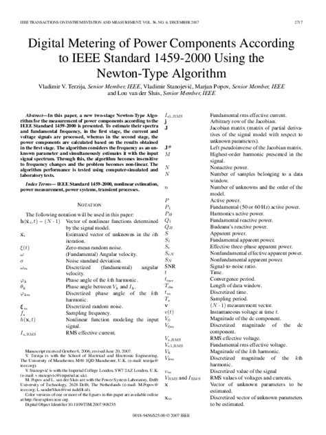 Pdf Digital Metering Of Power Components According To Ieee Standard