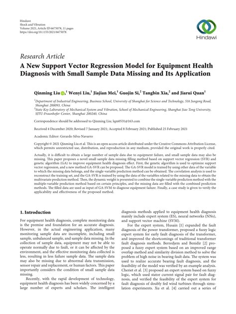 Pdf A New Support Vector Regression Model For Equipment Health Diagnosis With Small Sample