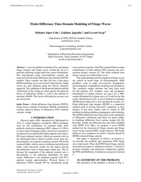 Pdf Finite Difference Time Domain Modeling Of Fringe Waves