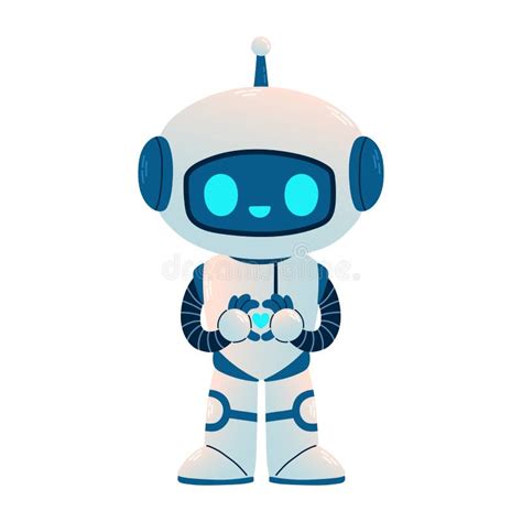Cute Robot With Heart Cartoon Science Technology Concept Isolated Vector Flat Cartoon Style