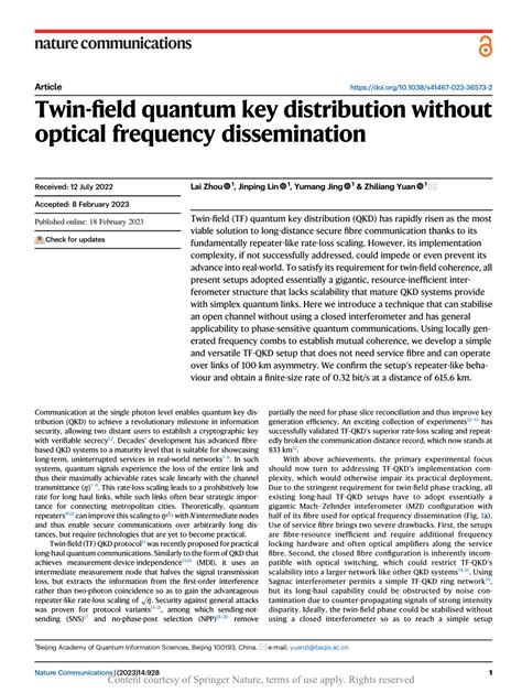 Pdf Twin Field Quantum Key Distribution Without Optical Frequency Dissemination
