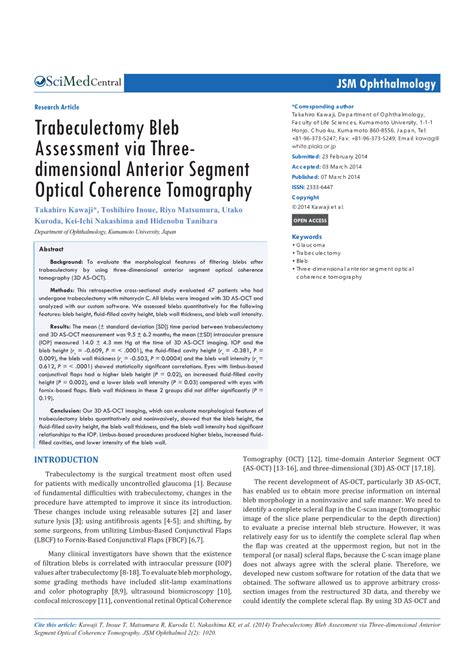 Trabeculectomy Bleb Assessment Via Three Dimensional Anterior Segment