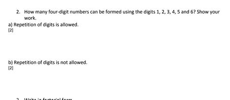 solved 2 how many four digit numbers can be formed using the digits 1