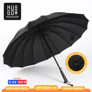Promo Hugo Payung Golf Besar Payung Polos Jumbo Jari Premium Kuat Kokoh Hitam Kota