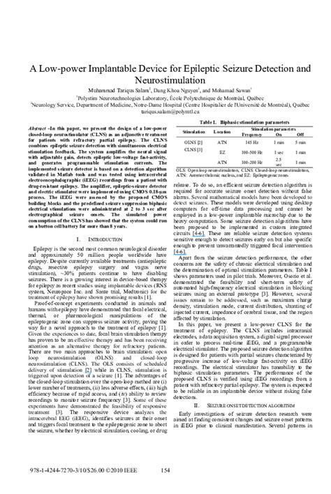 Pdf A Low Power Implantable Device For Epileptic Seizure Detection And Neurostimulation