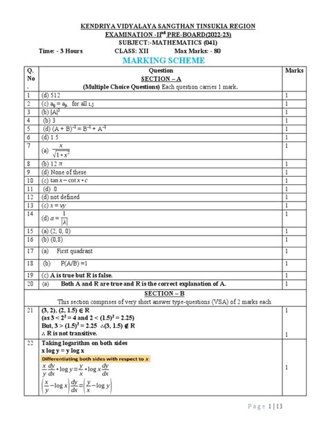 Class Xii Maths Marking Scheme Kv Nerist Pdf Mathematical Objects Theoretical Physics