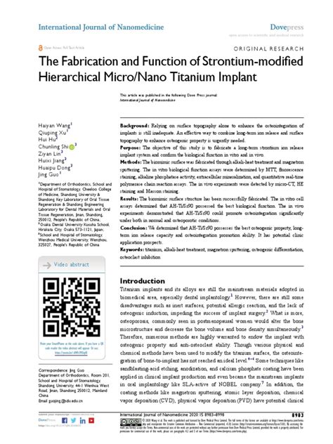 The Fabrication And Function Of Strontium Modified Hierarchical Micro Nano Titanium Implant