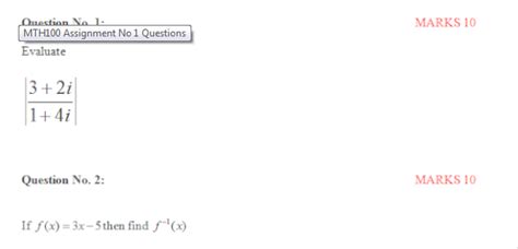 Math100 Assignment 1 Solution Spring 2018 Vulms Help Virtual University Of Pakistan