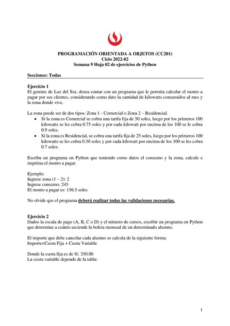 Semana 9 Hoja 02 De Ejercicios De Python ProgramaciÓn Orientada A Objetos Cc201 Ciclo 2022