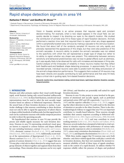 pdf rapid shape detection signals in area v4