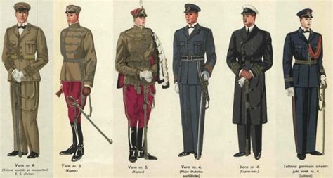 Estonian Model 1936 Uniforms From Left To Right Colonel In Artillery
