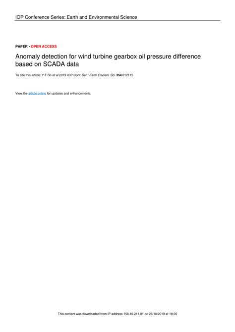 Pdf Anomaly Detection For Wind Turbine Gearbox Oil Pressure