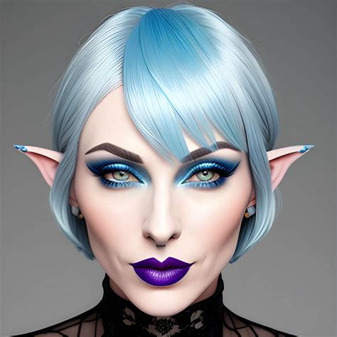 Girl With Light Blue Hair Bob Haircut Blue Eyes Soft Lips Blue
