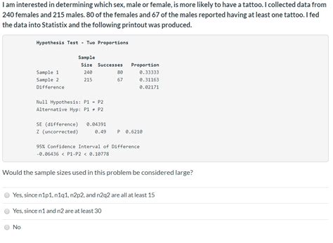 Solved I Am Interested In Determining Which Sex Male Or Chegg Com