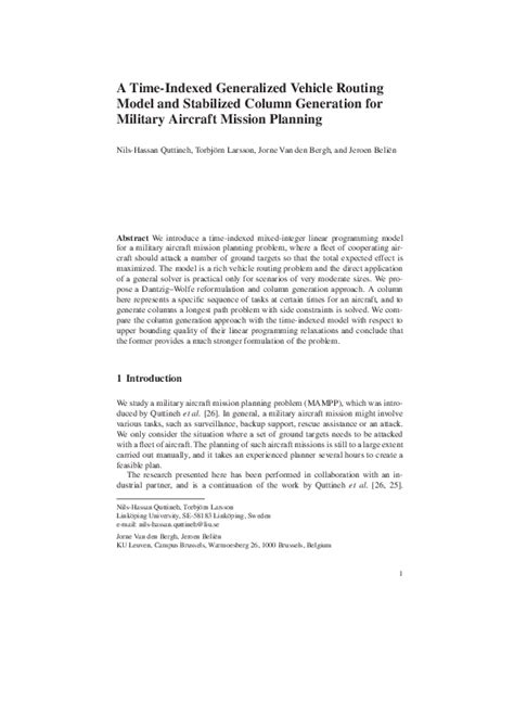 Pdf A Time Indexed Generalized Vehicle Routing Model And Stabilized