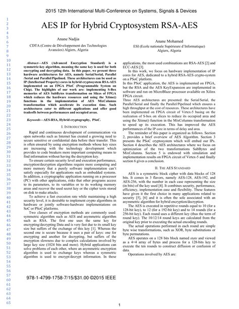 Pdf Aes Ip For Hybrid Cryptosystem Rsa Aes
