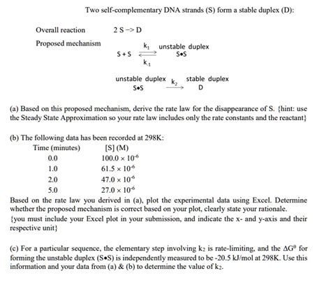 SOLVED Two Self Complementary DNA Strands Form Stable Duplex D Overall Reaction S D