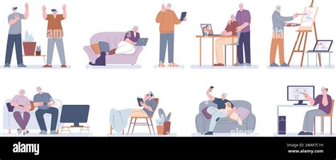 Seniors Using Gadgets And Digital Devices Person Has Problem With Technology Old Couple Use