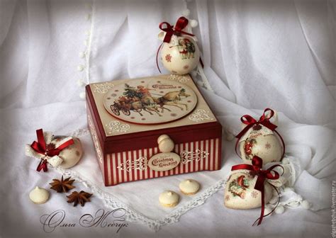 Купить Набор ёлочных игрушек в шкатулке Рождественская сказка резерв ярко красный