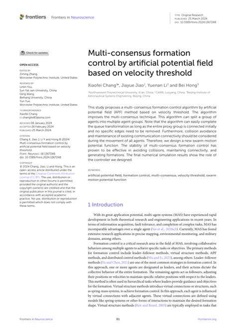Pdf Multi Consensus Formation Control By Artificial Potential Field
