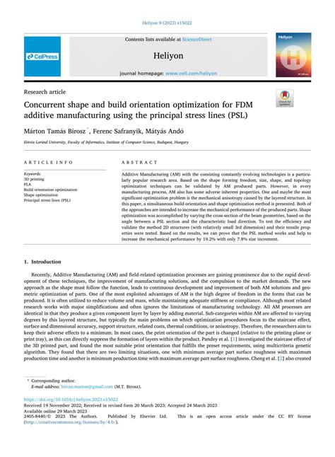 Pdf Concurrent Shape And Build Orientation Optimization For Fdm