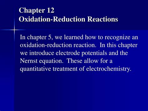 Ppt Chapter Oxidation Reduction Reactions Powerpoint Presentation Id